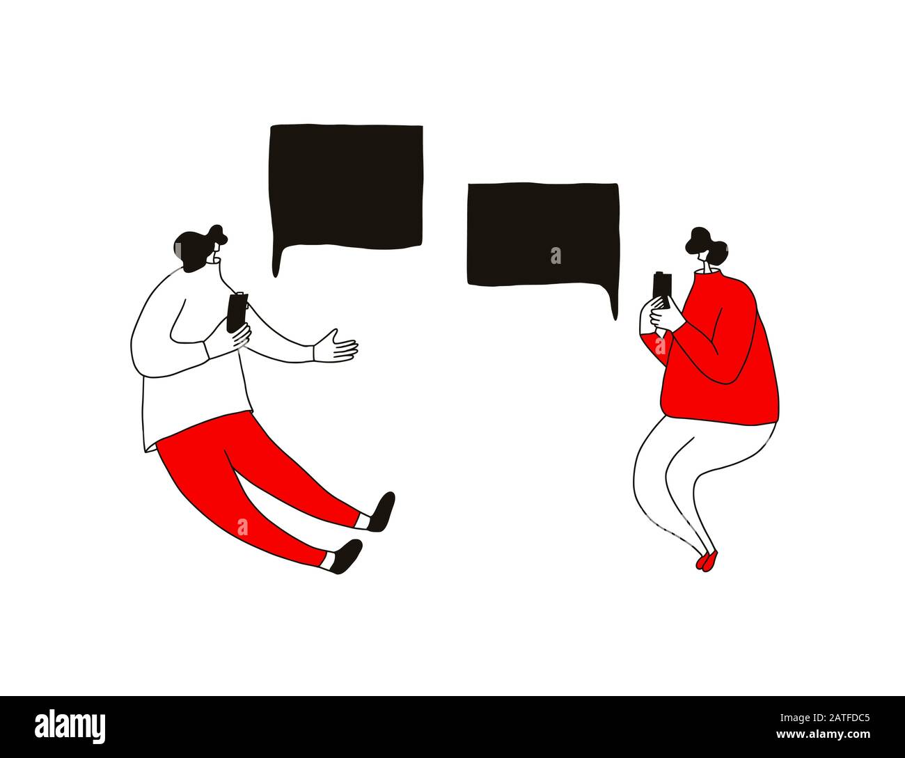 Cute characters using their mobile for texting a message isolated on ...