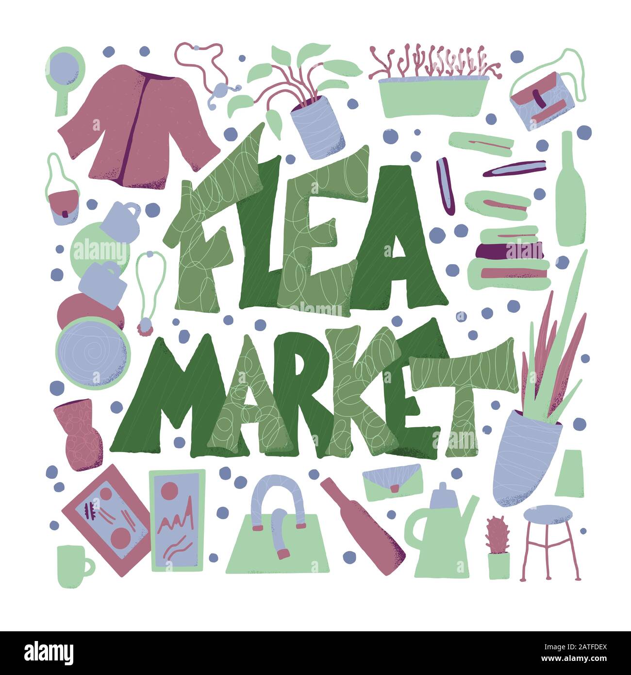 Flea market emblem. Stylized text and hand drawn decoration. Vector ...