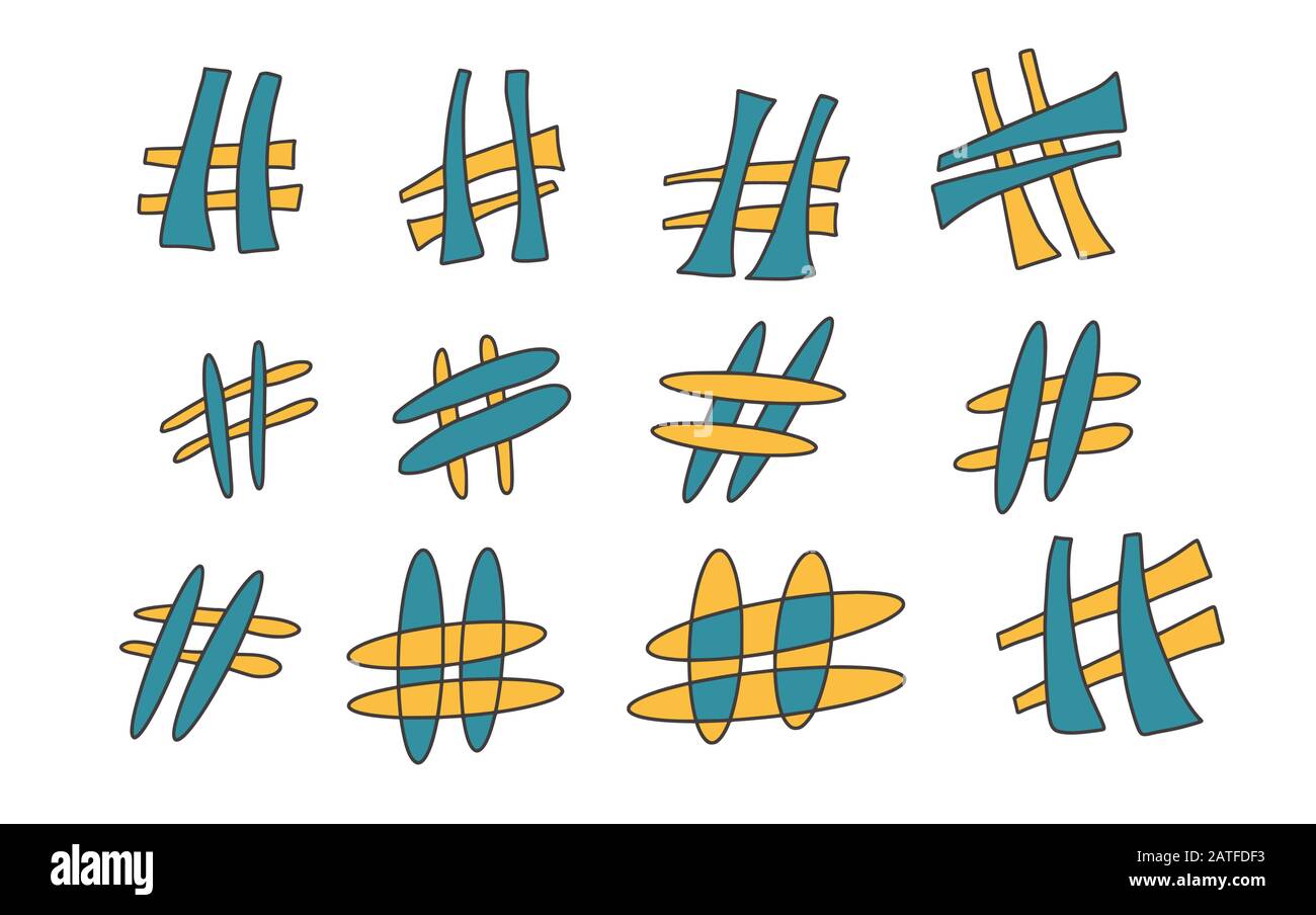 Hashtag or number signs isolated on white background. Social media hash ...