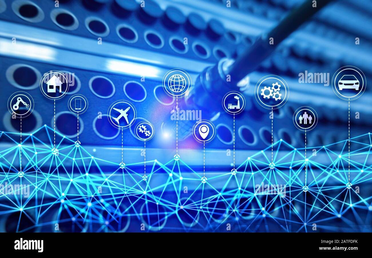 IOT internet of things digital technology concept. Server room ...