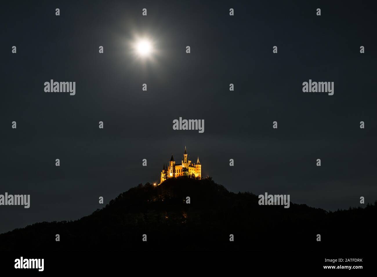 Full moon over Hohenzollern Castle in Bisingen, Germany Stock Photo - Alamy