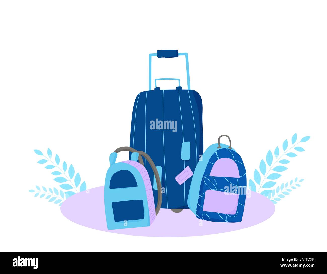 Baggage set. Luggage. suitcase and two backpacks emblem. Vector flat ...
