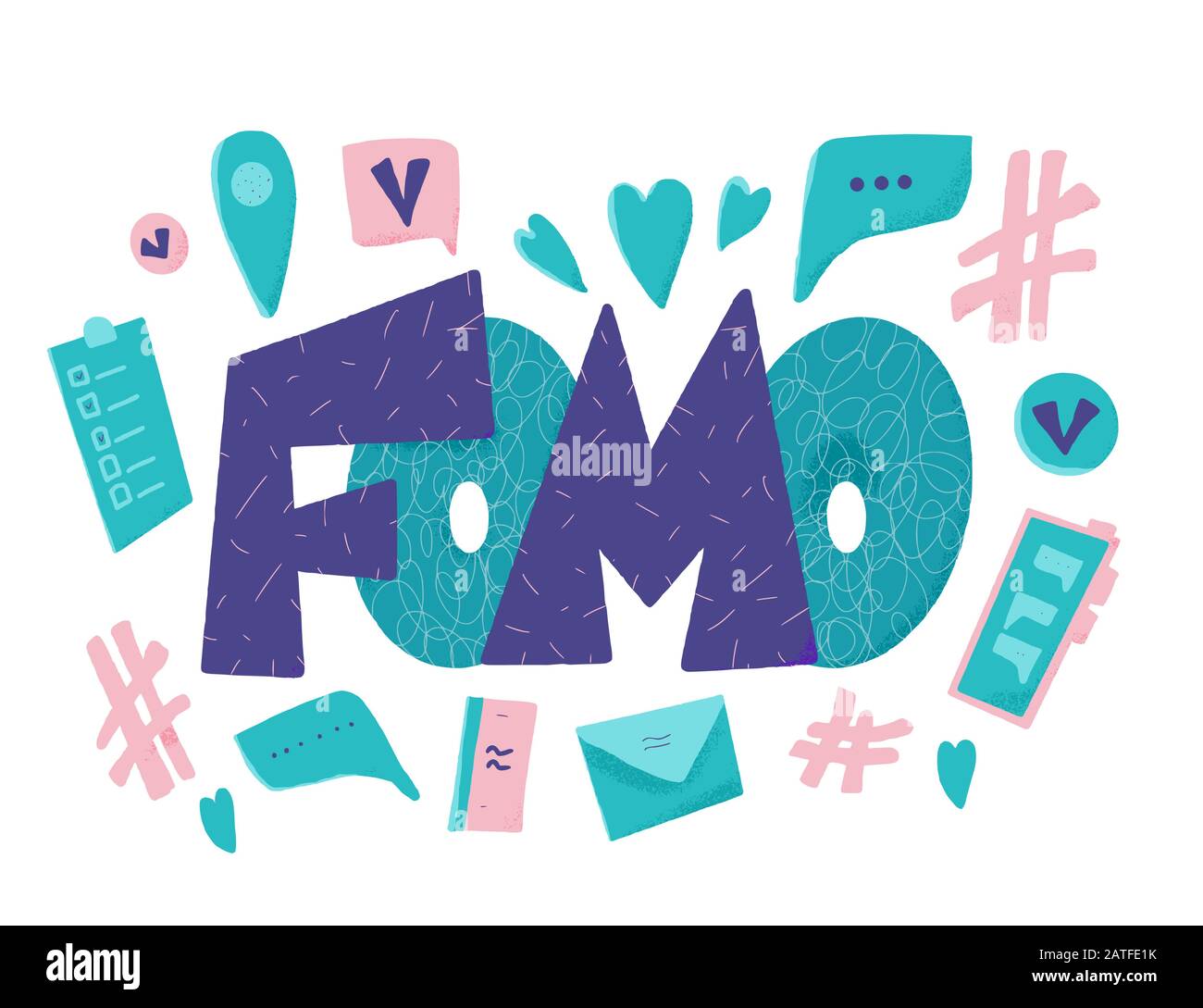 FOMO abbreviation text emblem isolated on white background. Modern ...