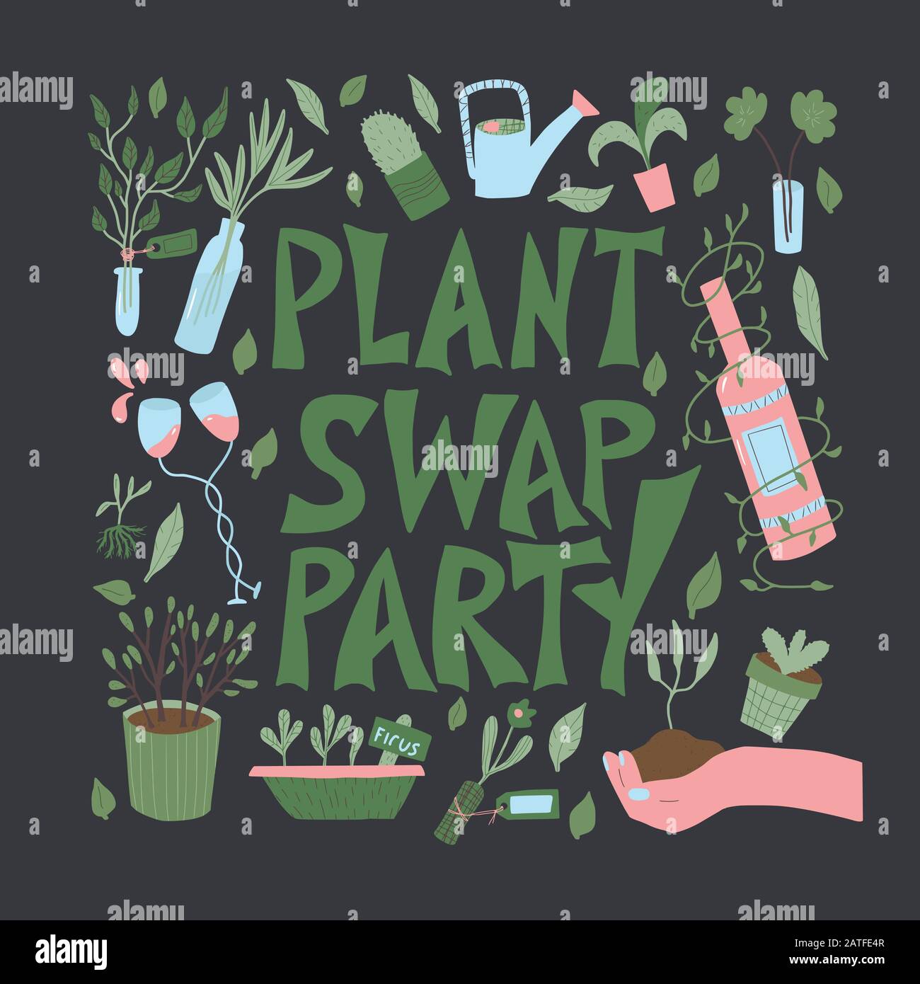 Plant swap party poster. Share indoor plants event. Template for ...