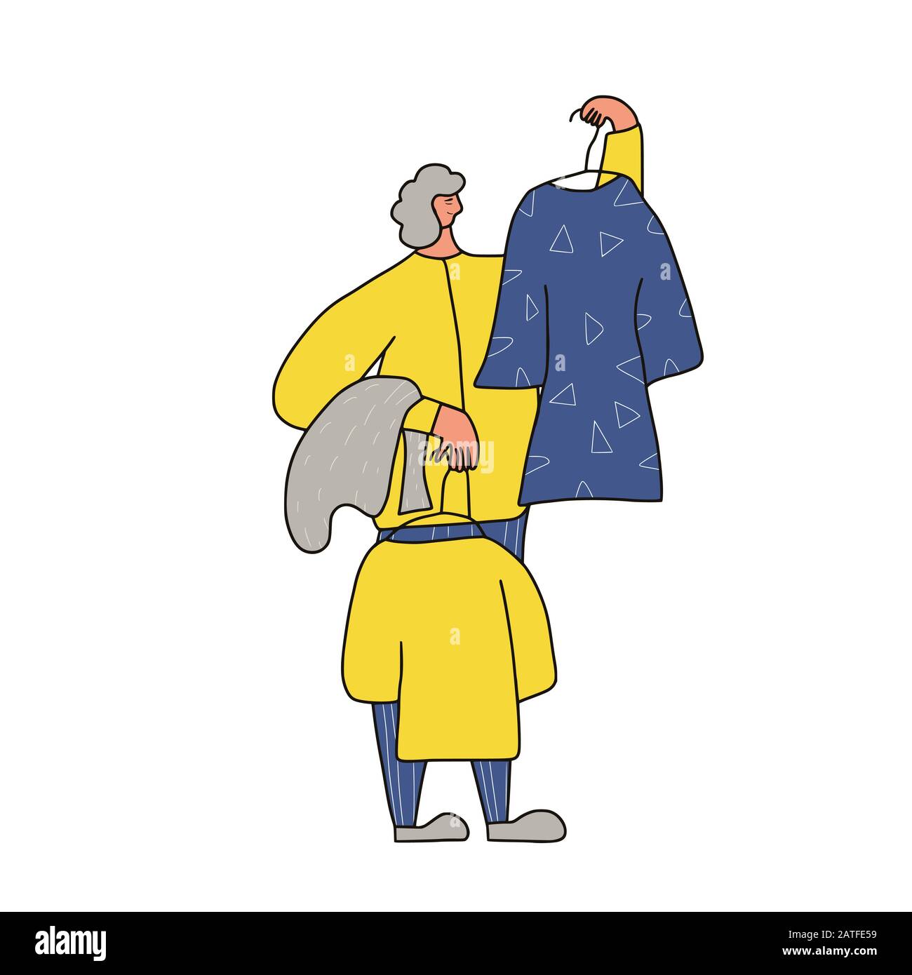 Clothes seller scene. Person showing vintage dresses. Second hand shop ...