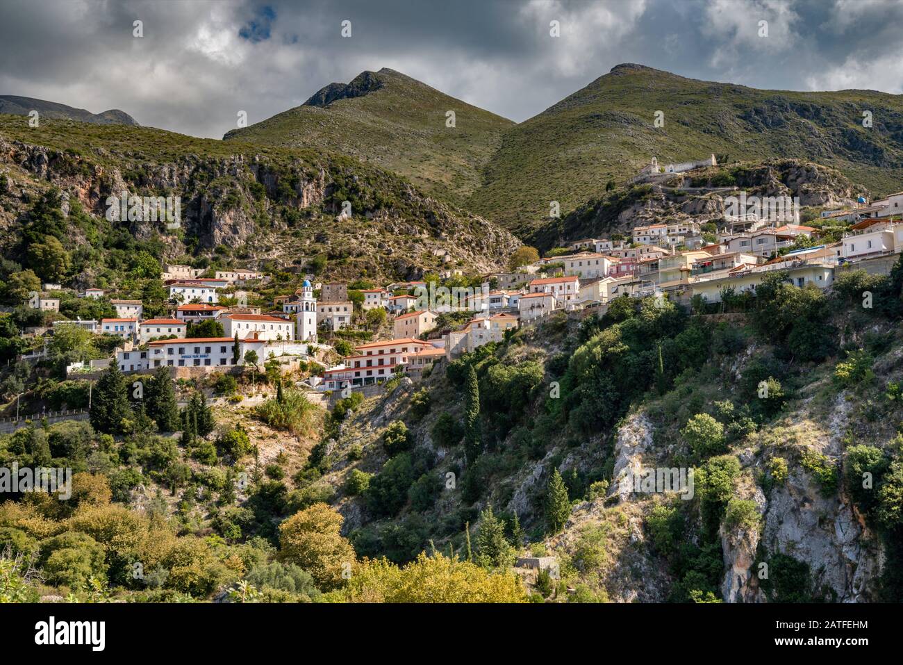 Village of Dhermi (Dhermiu), Cikes massif, Albanian Riviera, Albania ...