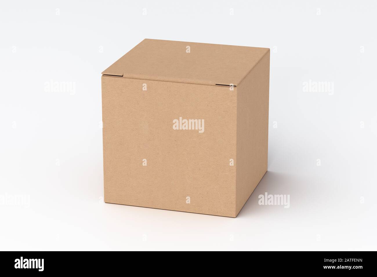 Blank cardboard cube gift box with closed hinged flap lid on white ...