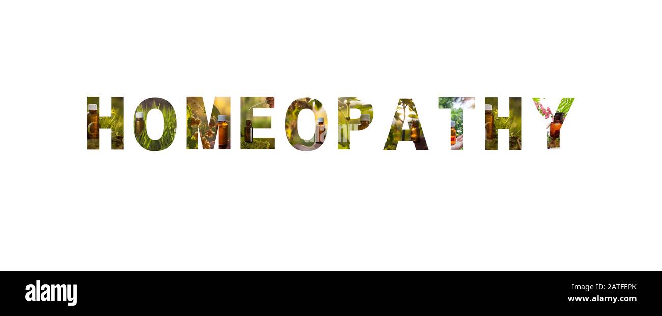 Homeopathic - natural medicine Word Concept, text isolated on white ...