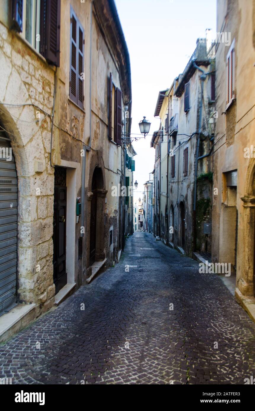 Medieval Italian town, narrow street, cobblestones Stock Photo - Alamy