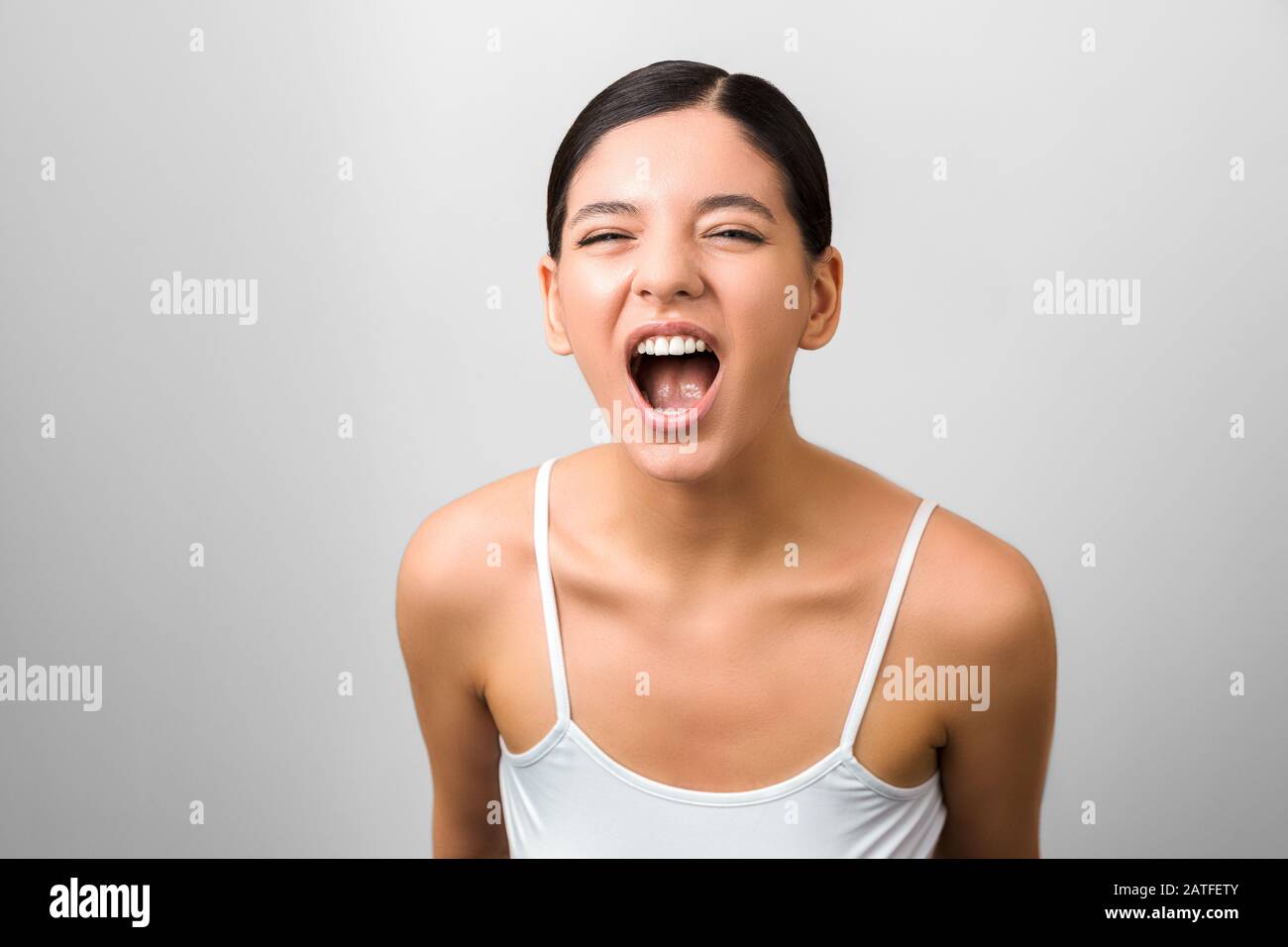 frustrated and angry beauty woman screaming. women's rights Stock Photo ...