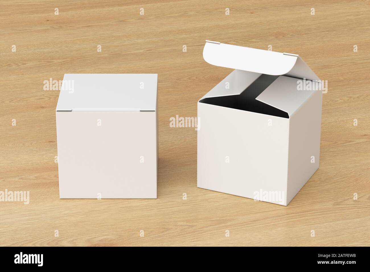 Blank white cube gift box with open and closed hinged flap lid on ...