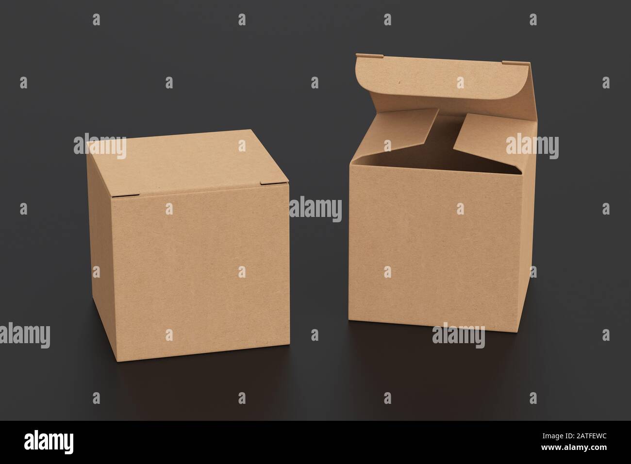 Blank cardboard cube gift box with open and closed hinged flap lid on ...