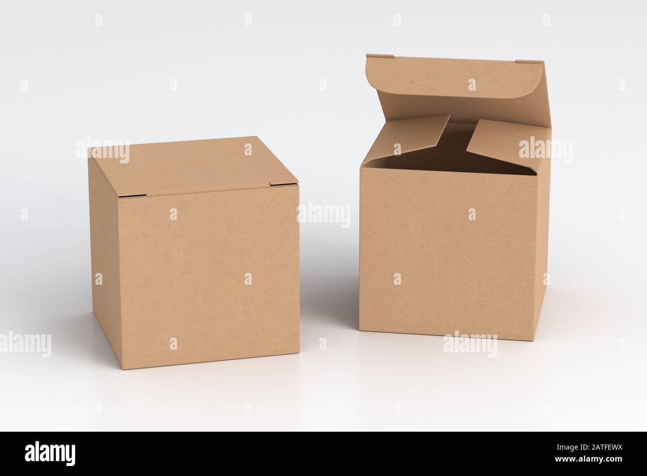 Blank cardboard cube gift box with open and closed hinged flap lid on ...