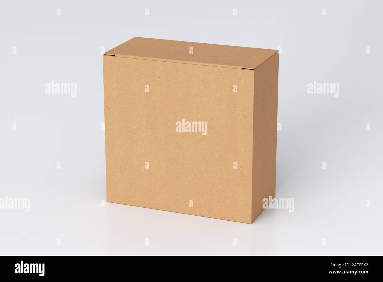Blank cardboard wide square box with closed hinged flap lid on white ...