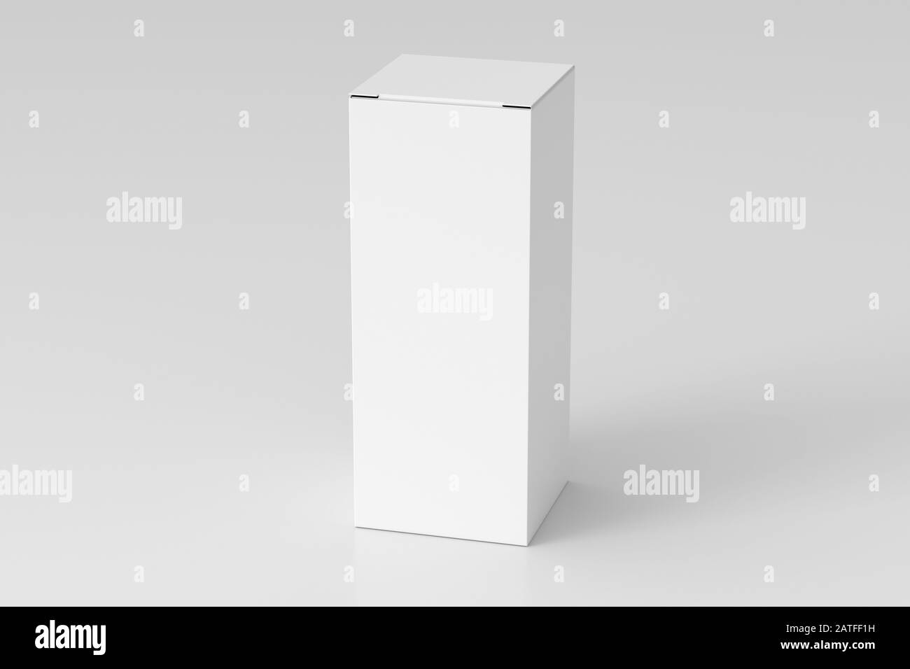 Blank white tall and slim gift box with closed hinged flap lid on white ...