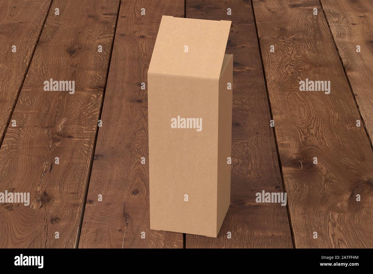 Blank cardboard tall and slim gift box with opened hinged flap lid on ...