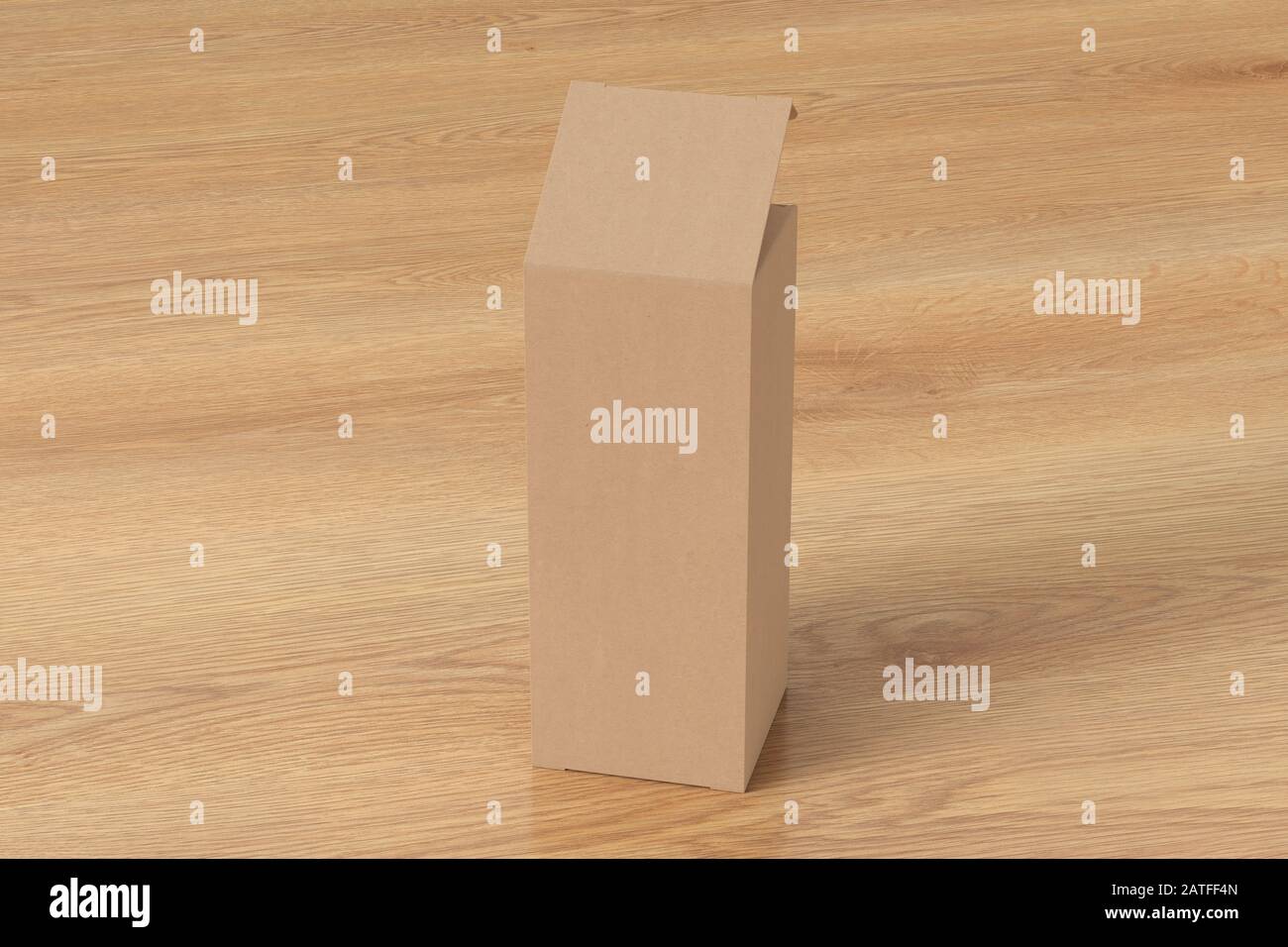 Blank cardboard tall and slim gift box with opened hinged flap lid on ...