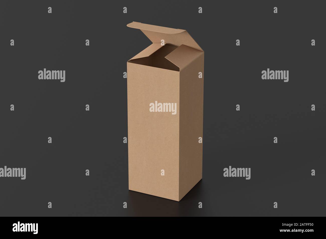 Blank cardboard tall and slim gift box with opened hinged flap lid on ...