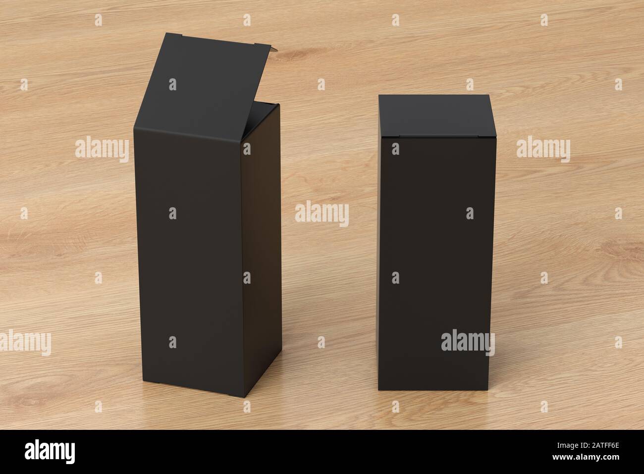 Blank black tall and slim gift box with open and closed hinged flap lid ...