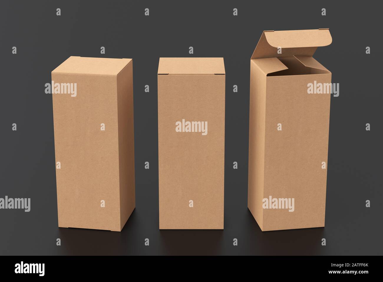 Blank cardboard tall and slim gift box with open and closed hinged flap ...