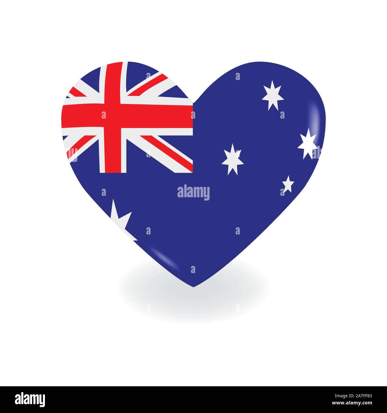 Heart with Australia flag on a white background casts a shadow, vector ...