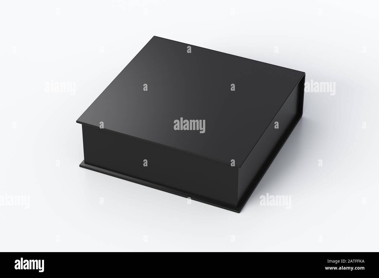 Blank black flat square gift box with closed hinged flap lid on white ...