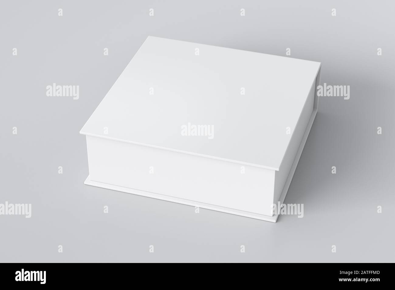Blank white flat square gift box with closed hinged flap lid on white ...