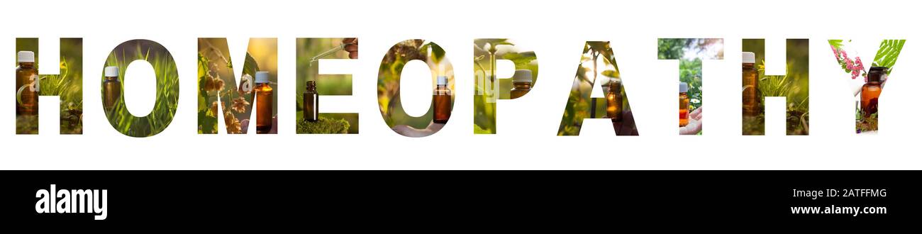 Homeopathic - natural medicine Word Concept, text isolated on white ...