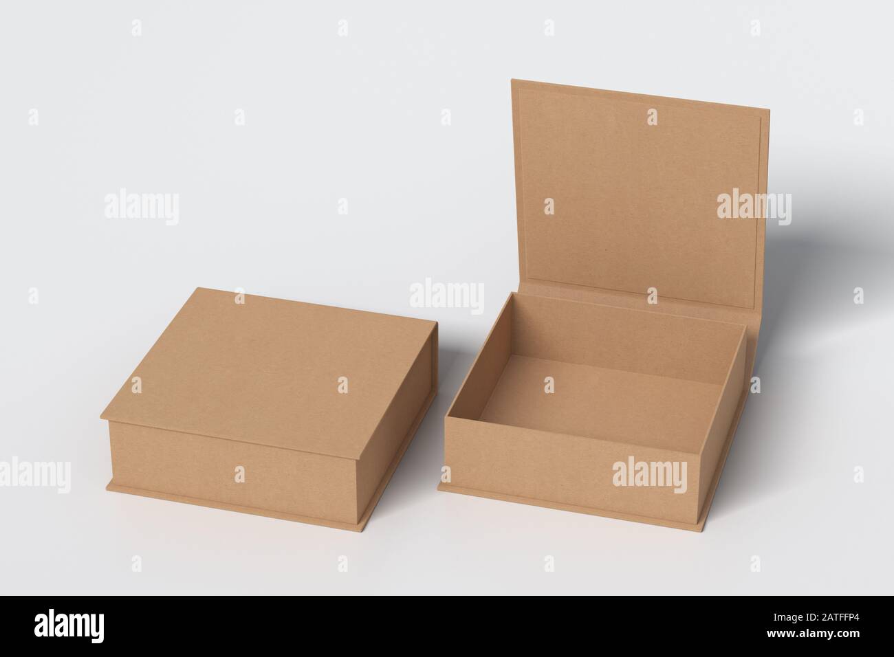 Blank cardboard flat square gift box with open and closed hinged flap ...