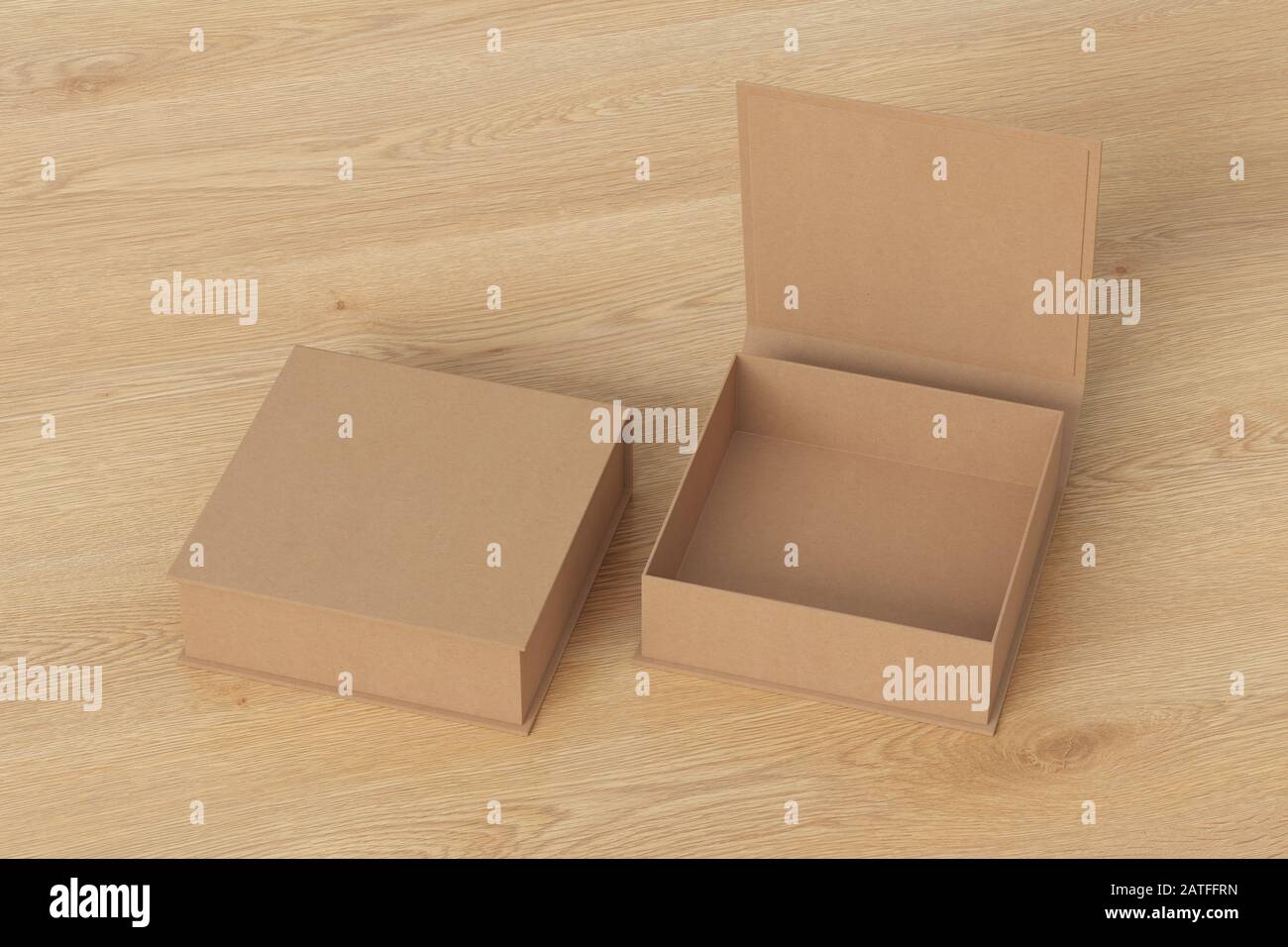 Blank cardboard flat square gift box with open and closed hinged flap ...