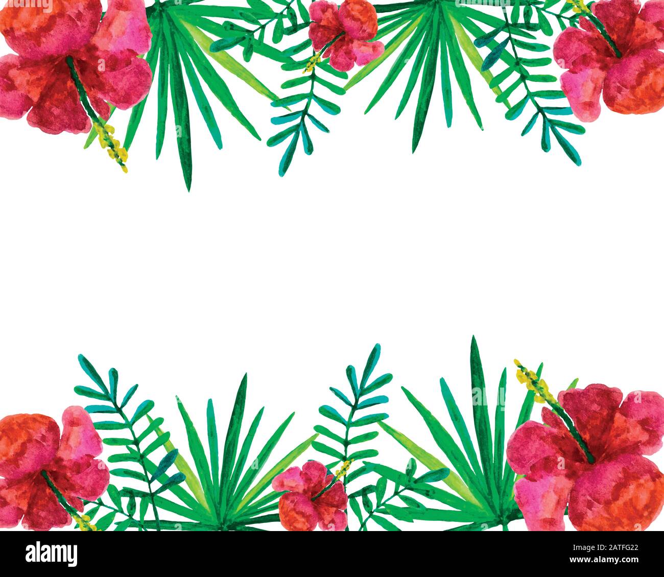 watercolor hand painted hawaii style palm leaves postcard frame Stock ...