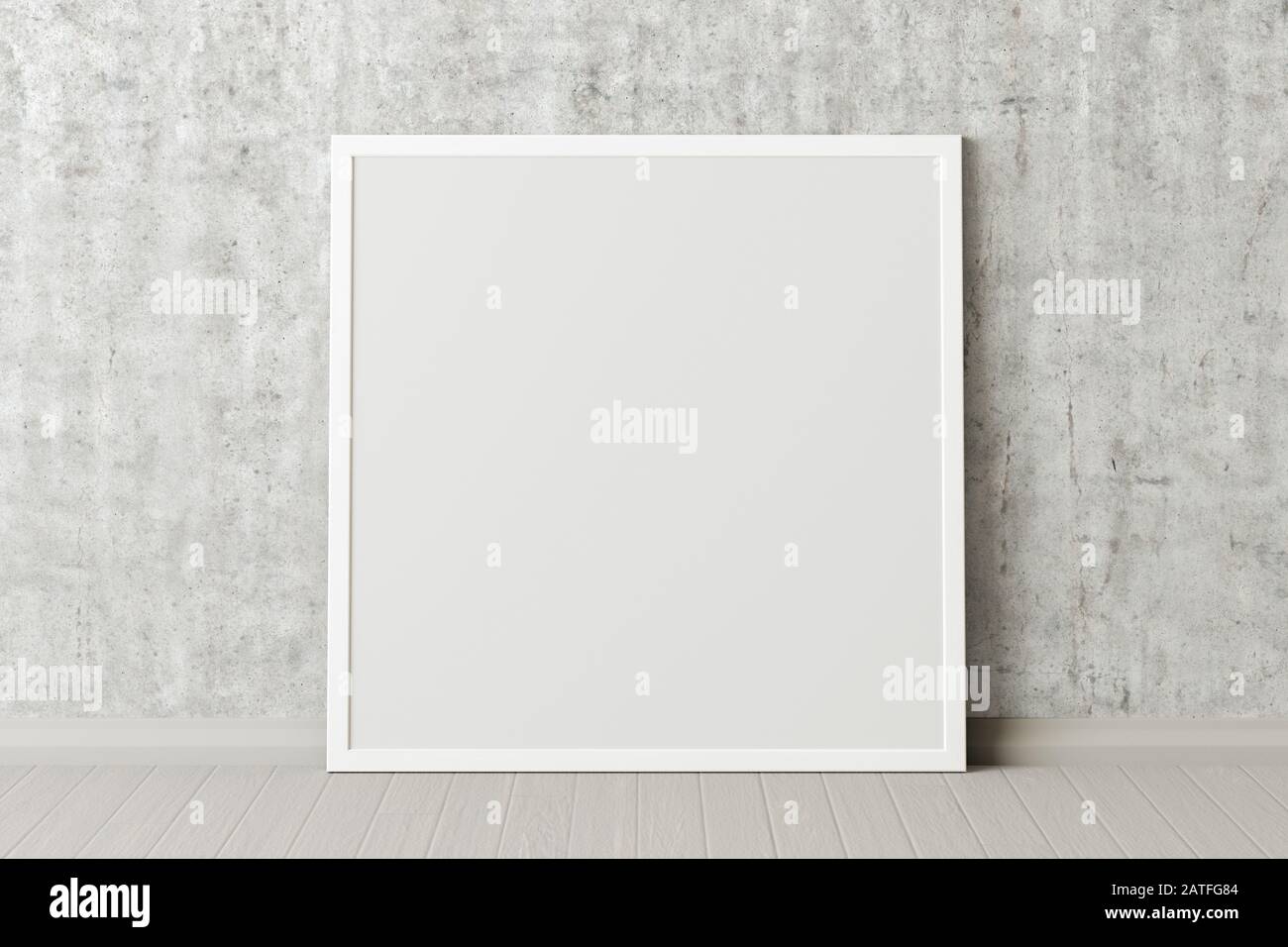 Blank square poster frame mock up standing on white floor next to ...