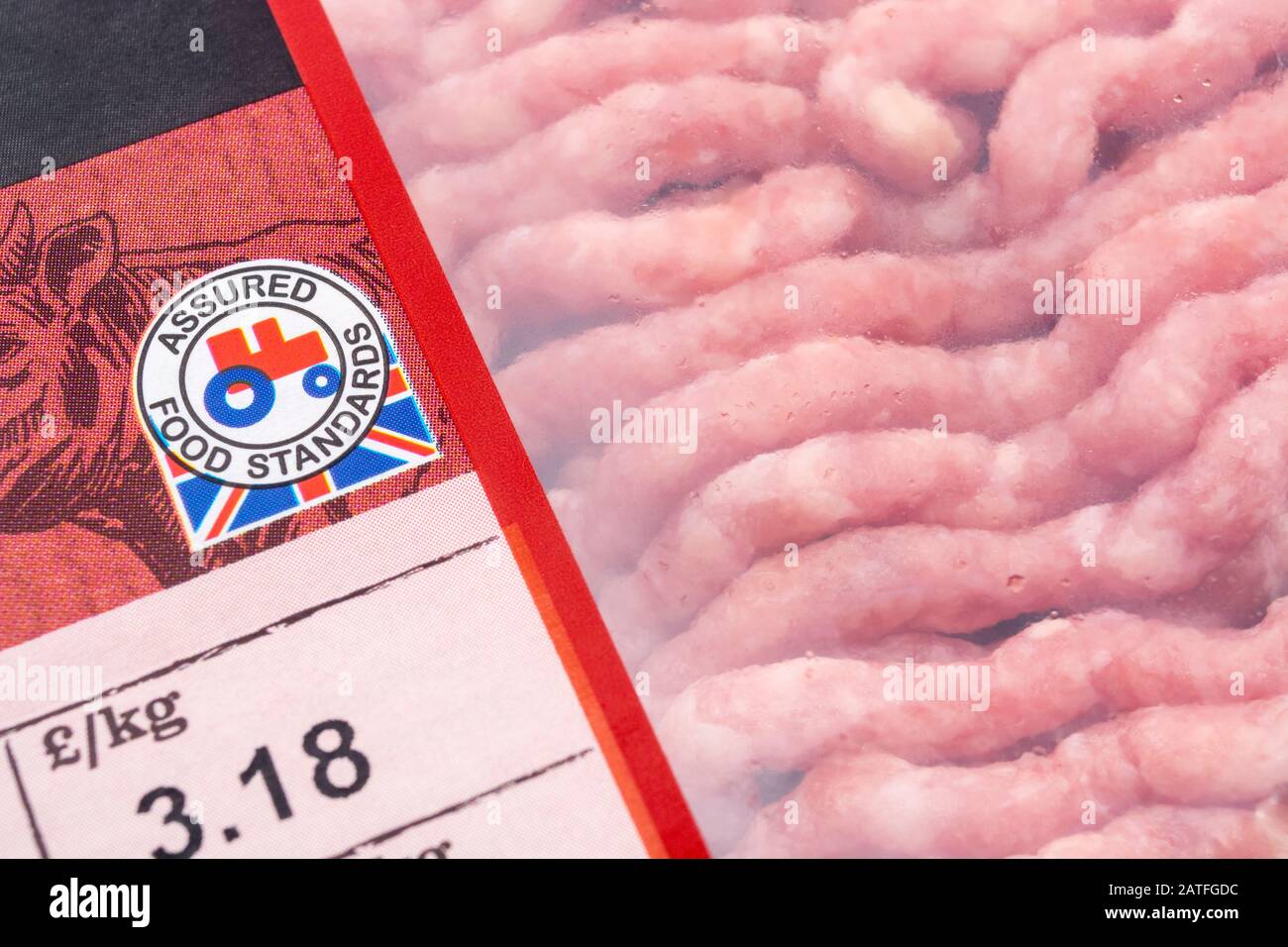 Plastic film wrapped ASDA minced meat / ground beef with Food Assured ...