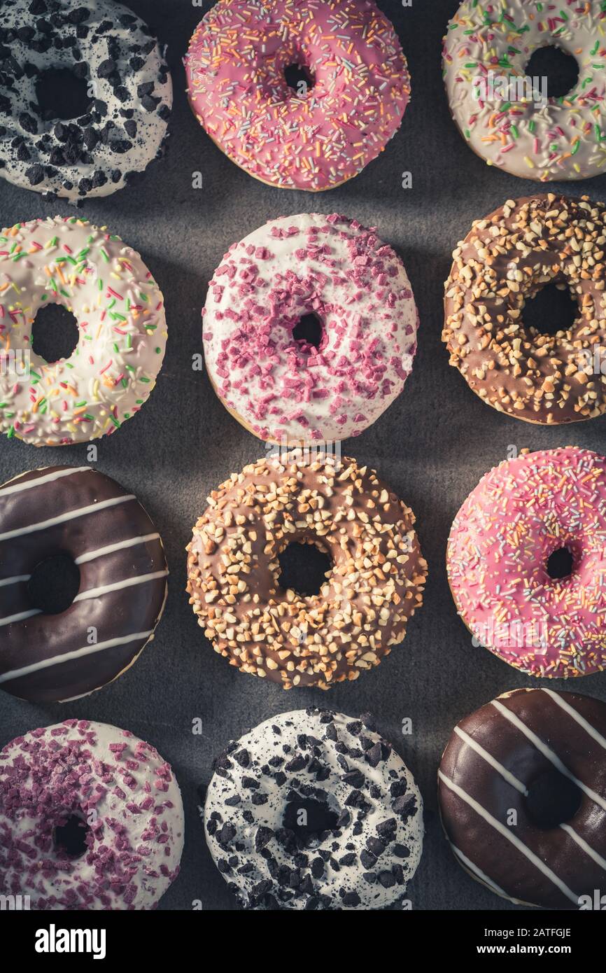 Top down view of donuts with sweet glaze Stock Photo - Alamy