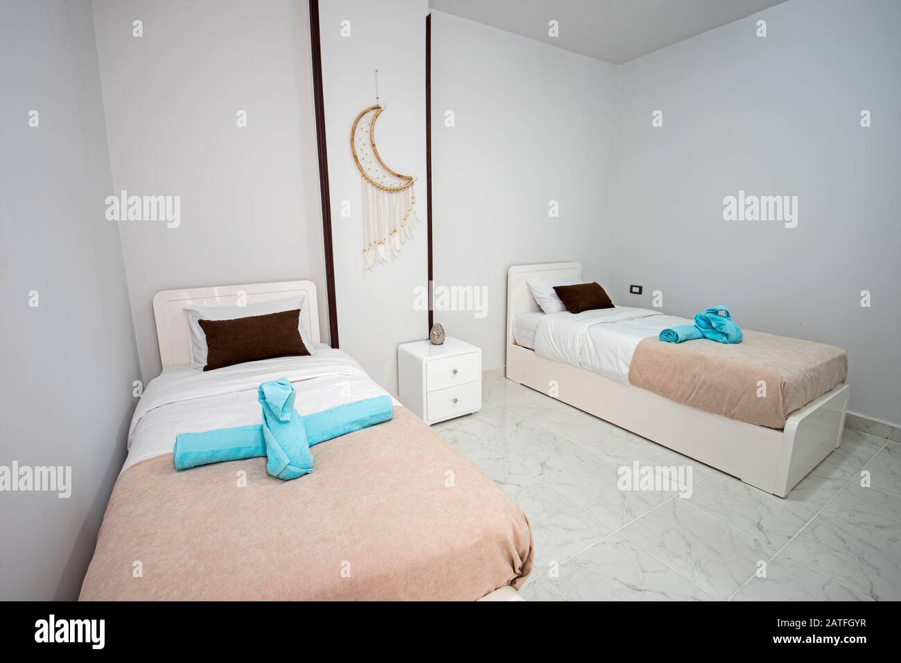 Interior design decor furnishing of luxury apartment bedroom with twin ...