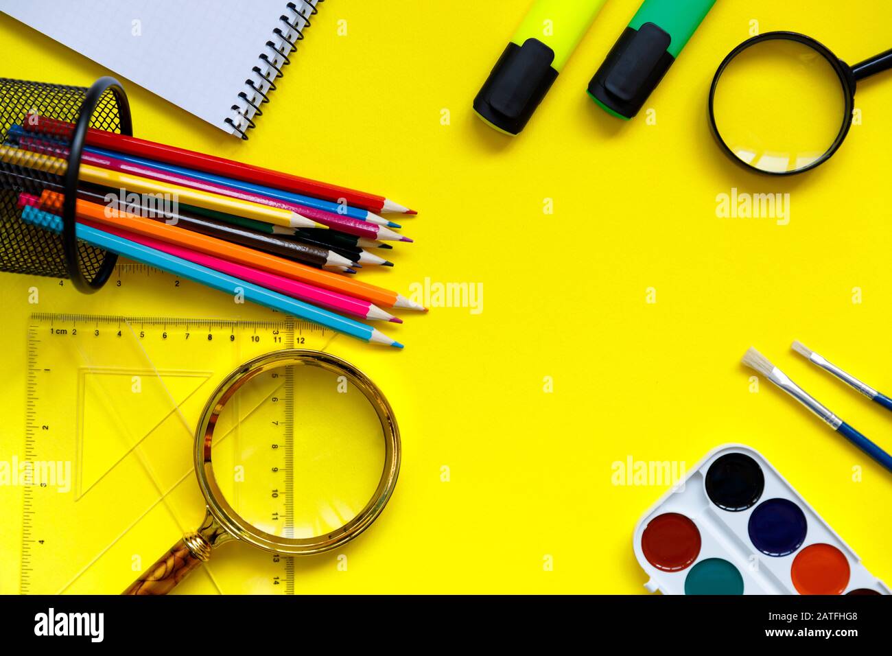 Stationery for students, students on a yellow background. Ready for ...