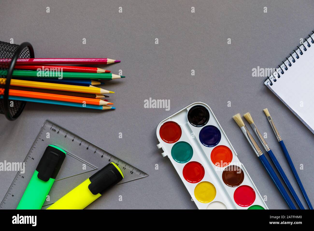 Stationery for students, students on a grey background. Ready for ...