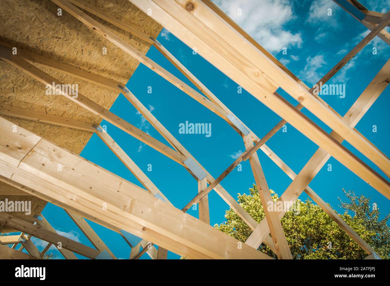 Building House Roof. Home Wooden Skeleton. Construction Industry Theme ...