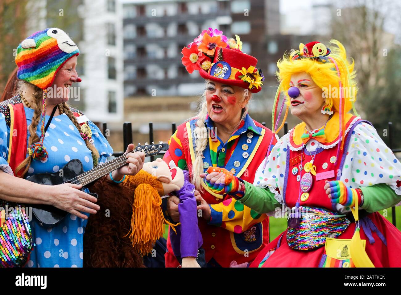 Clowns dressed in full costumes arrive for the annual Grimaldi Clown ...