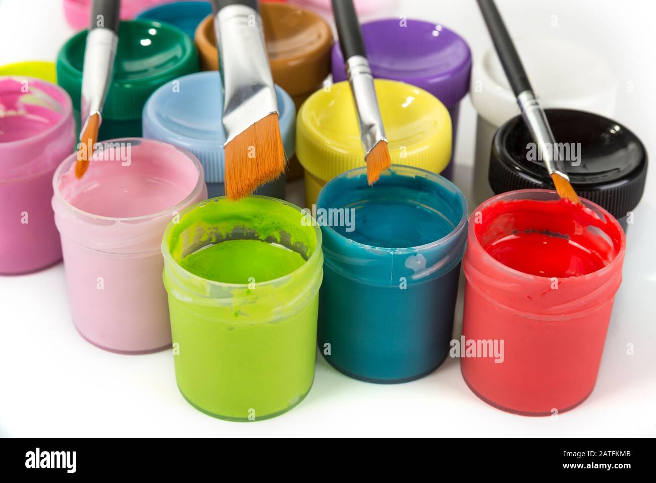 Details of colorful school paints and brushes Stock Photo - Alamy