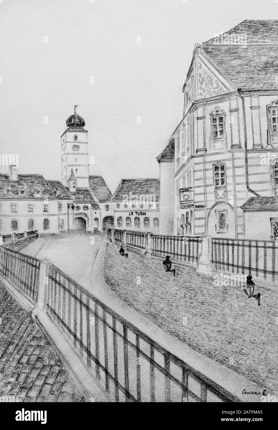 Drawing of bridge crayon Black and White Stock Photos & Images - Alamy