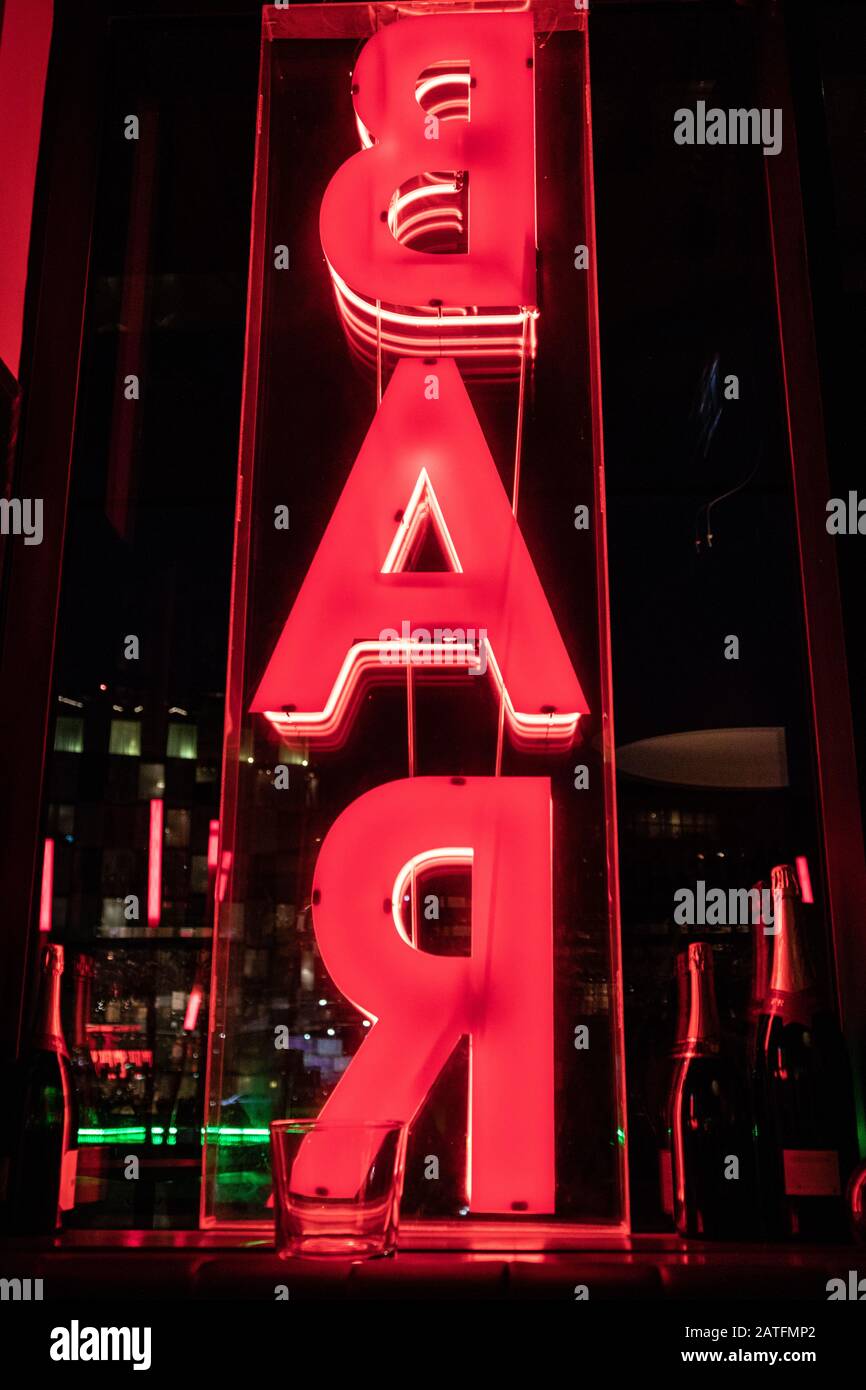 Neon light sign with bar and caffe. Bar and caffe neon sign. Dublin ...