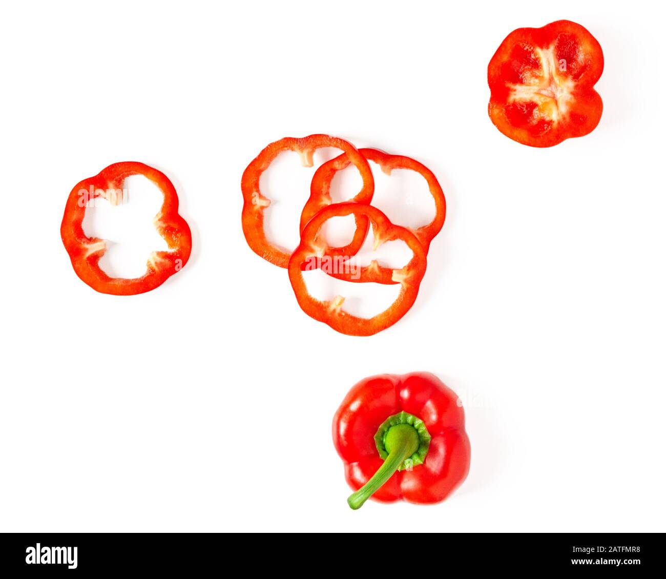 Red sliced bell pepper isolated on white background top view. Slices of ...