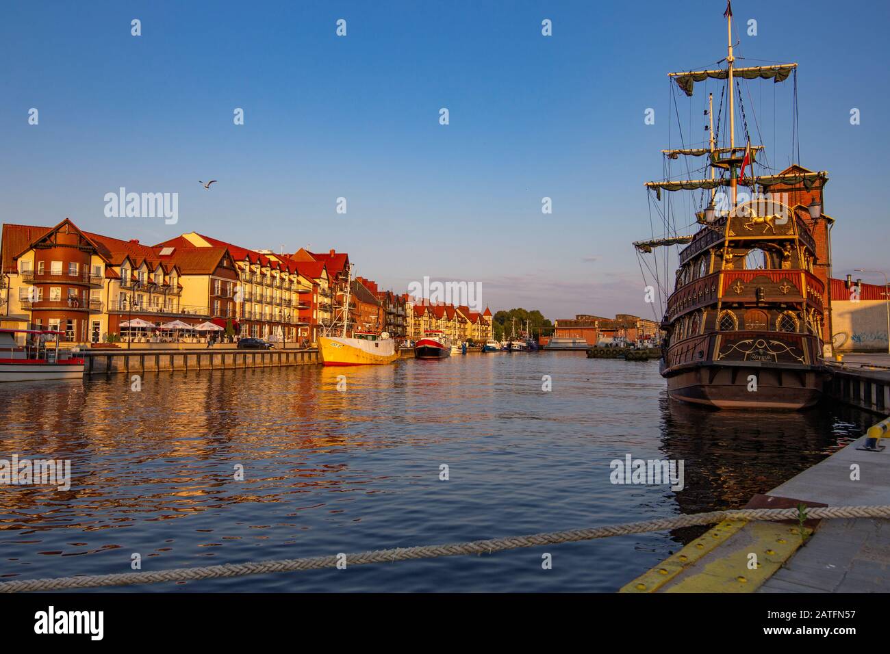 Poland, Ustka, Landmarks and architecture of the city. Harbour Stock ...