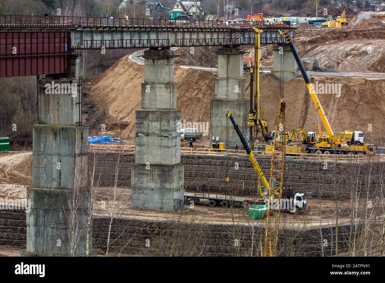 construction or reconstruction of highway concrete bridge over a wide ...