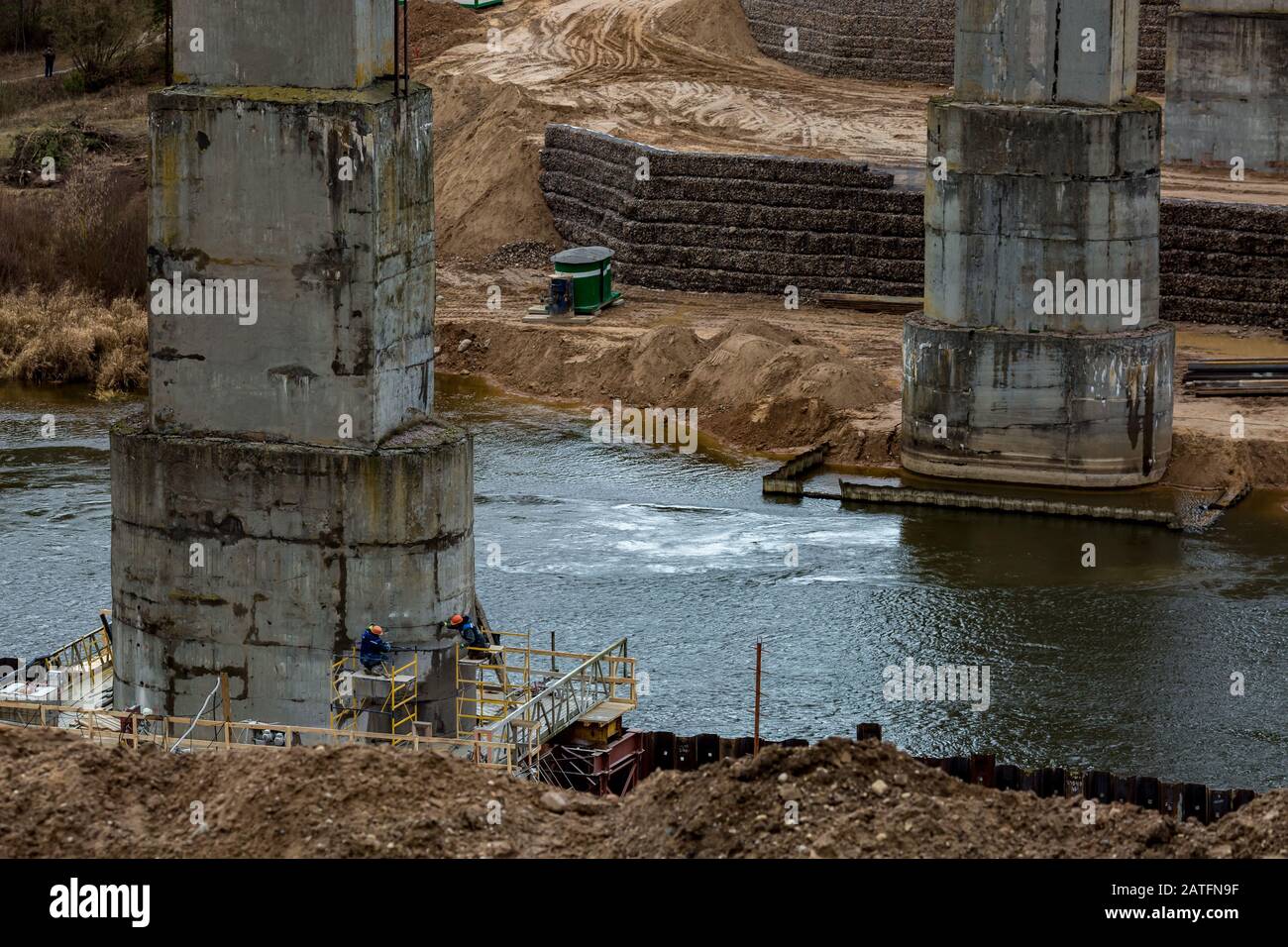 construction or reconstruction of highway concrete bridge over a wide ...