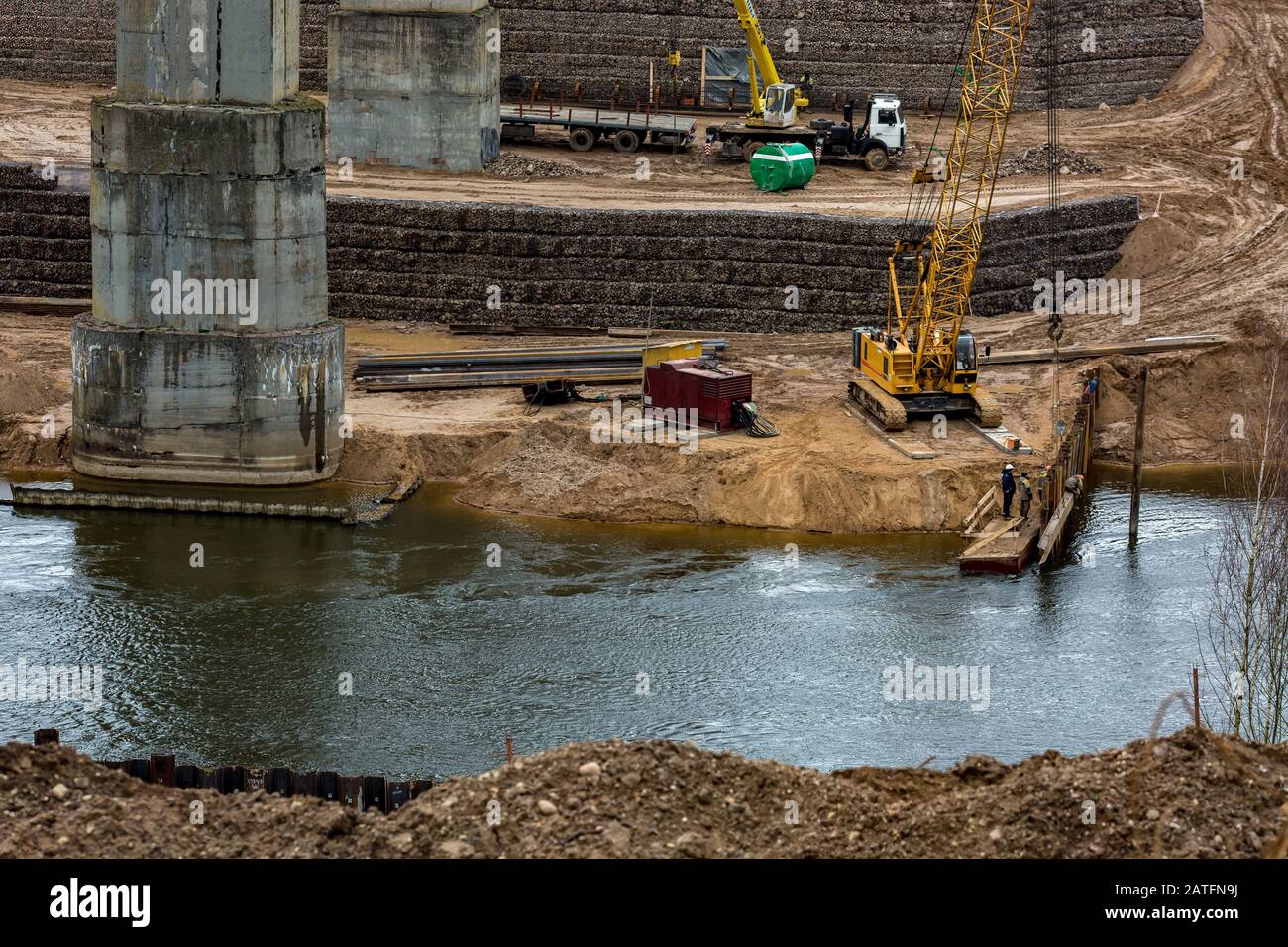 construction or reconstruction of highway concrete bridge over a wide ...