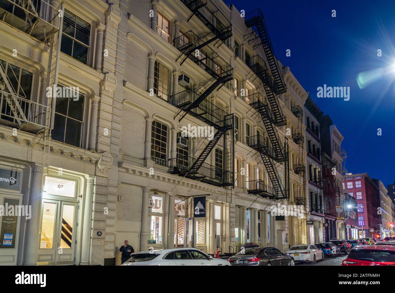 Night view of typical SOHO buildings in New York Stock Photo - Alamy