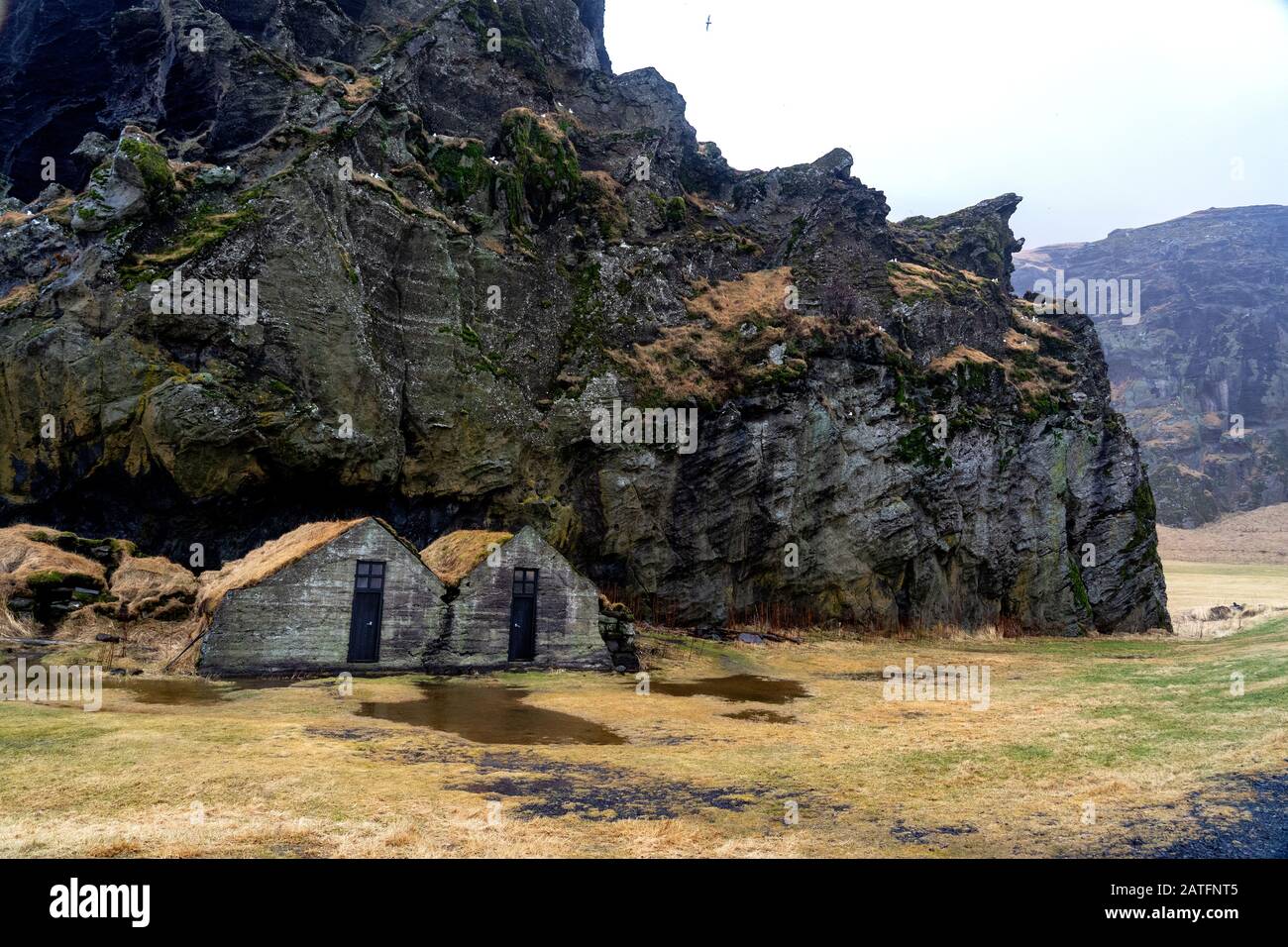 little traditional stone houses on hillside in Iceland Stock Photo - Alamy