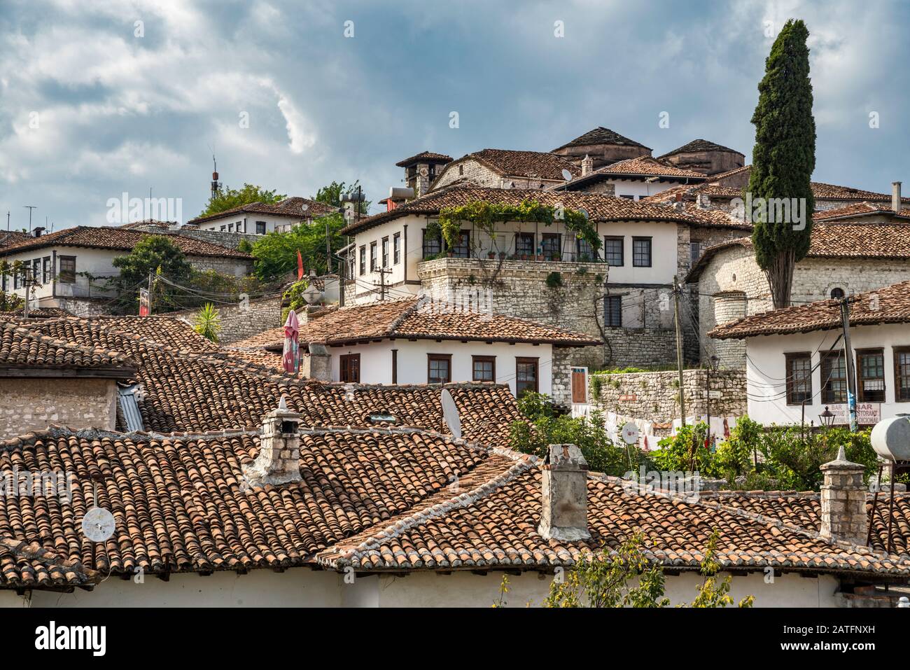 Ottoman style houses at Castle hill in Berat, UNESCO World Heritage ...